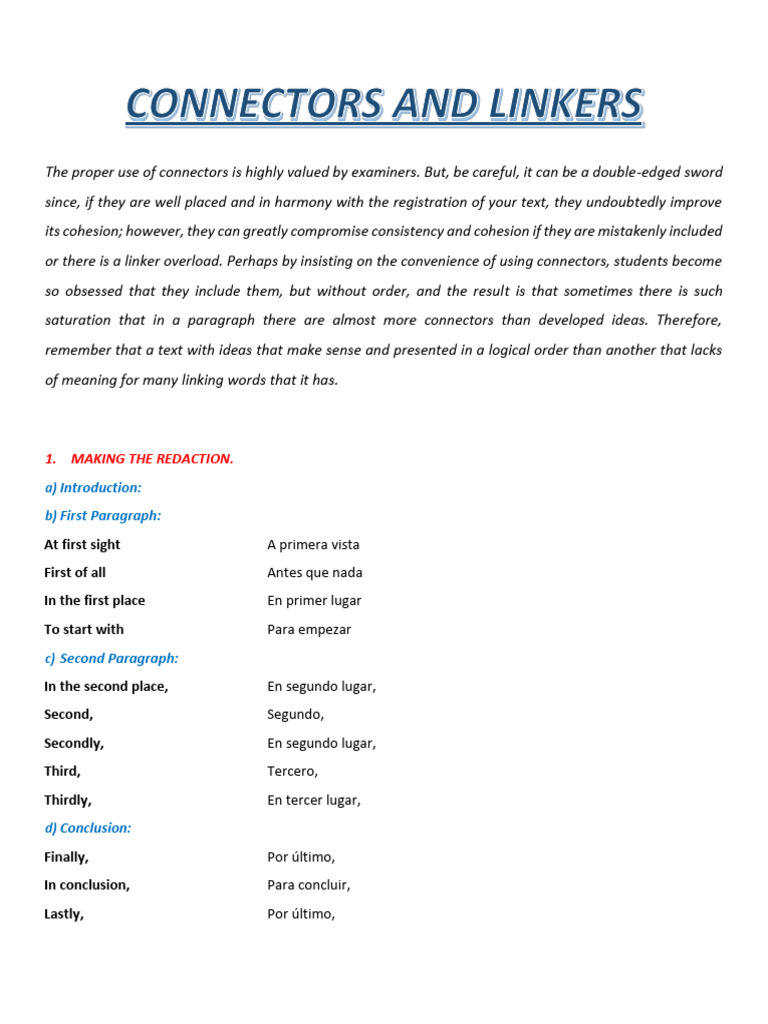 Connectors and Linkers | PDF | Self-Improvement