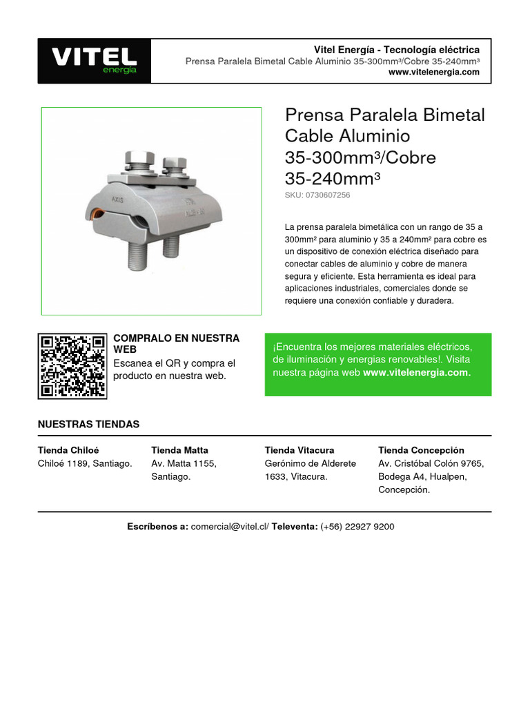 Prensa Paralela Bimetal Cable Aluminio 35-300mm Cobre 35-240mm | PDF ...