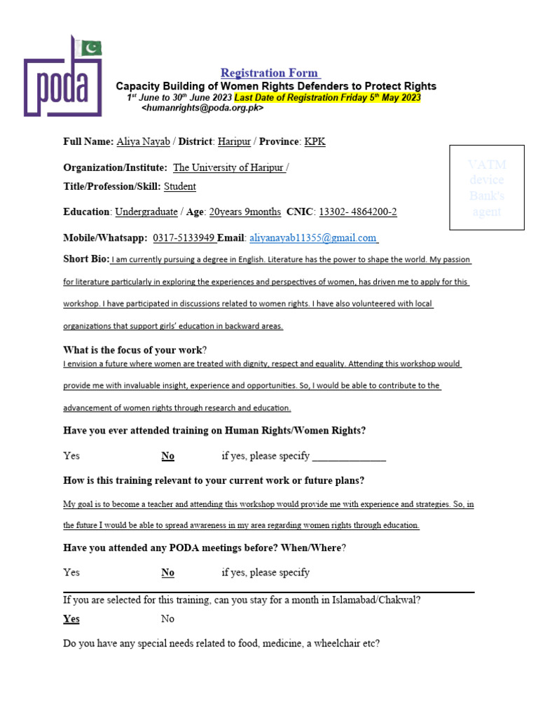 registration form of PODA | PDF
