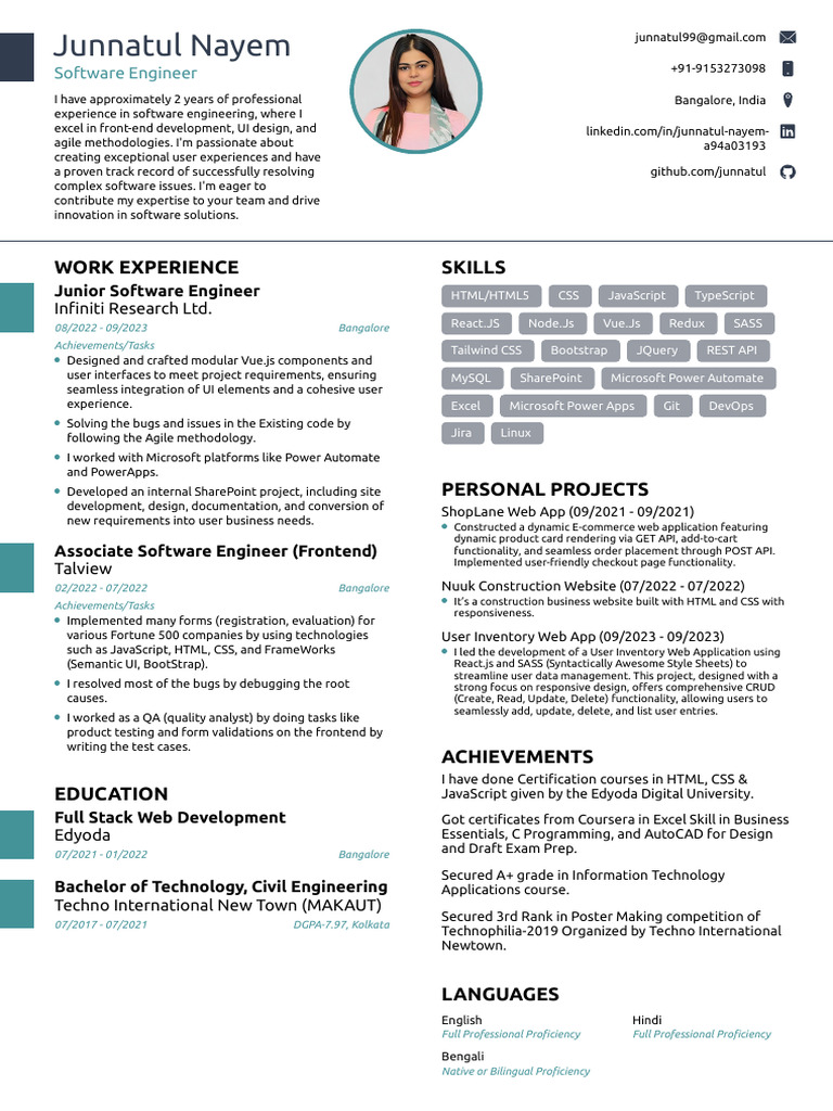 Junnatul's Resume | Download Free PDF | Bootstrap (Front End Framework) | Java Script