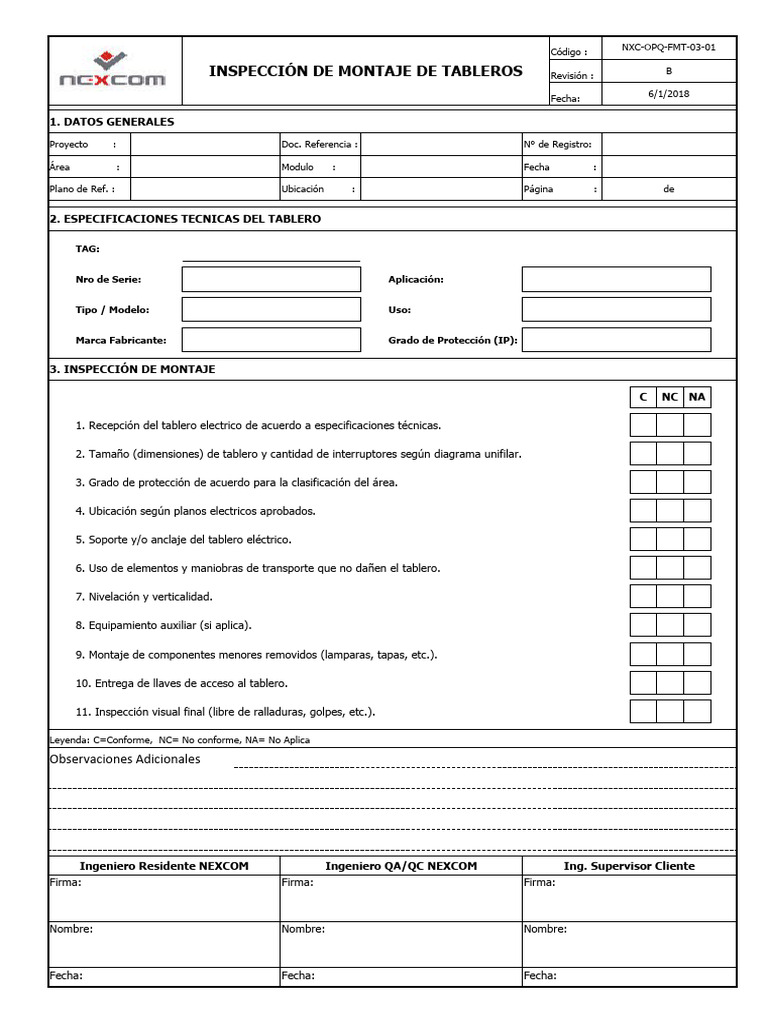 Nxc-Opq-Fmt-03-01 - Montaje de Tableros | PDF
