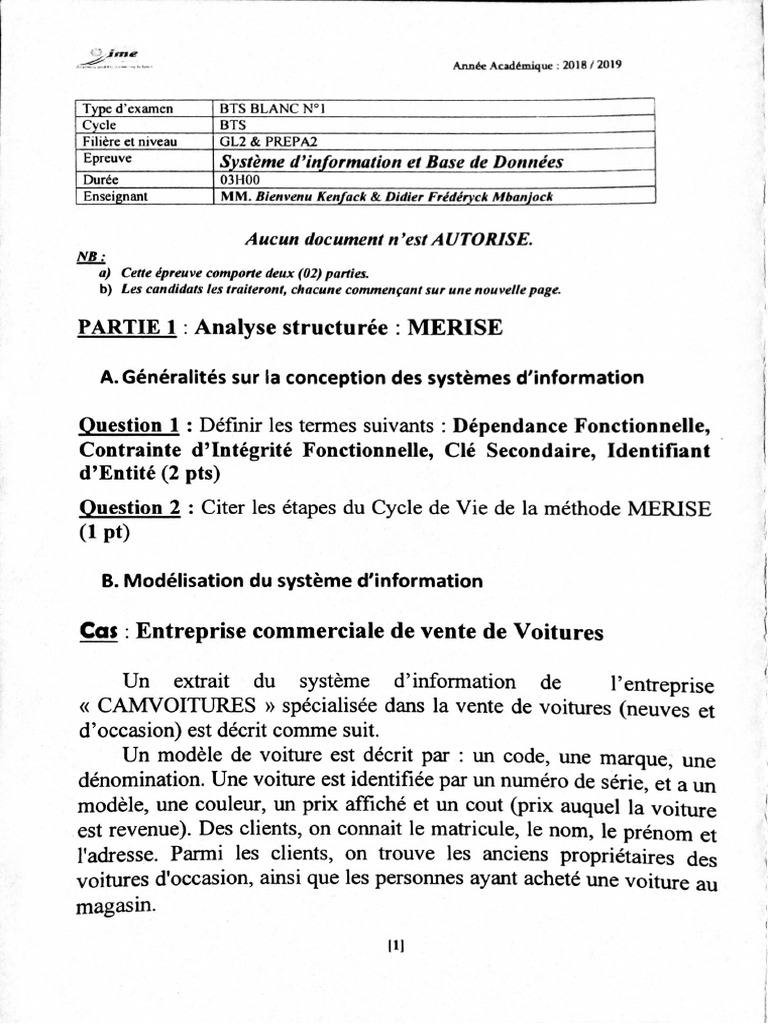 Examen Blanc n1 Programmation Système D'information Et Base de Données ...