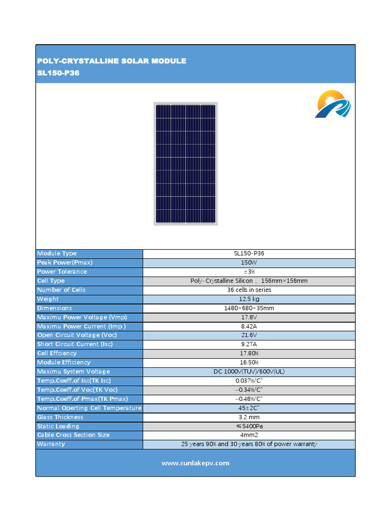 Poly 150W Datasheet - Sunlake | PDF