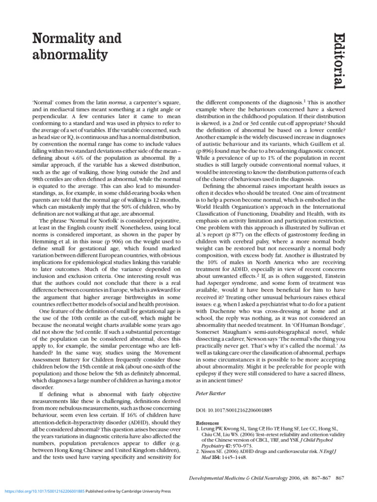 Normality and Abnormality | PDF | Attention Deficit Hyperactivity ...