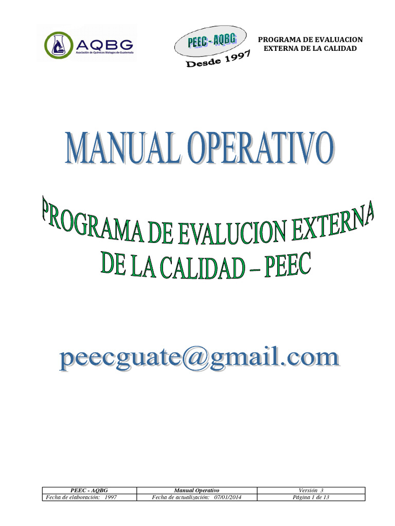 01 Manual Operativo PEEC v.3 2014 | PDF | Laboratorios | Sistema de ...