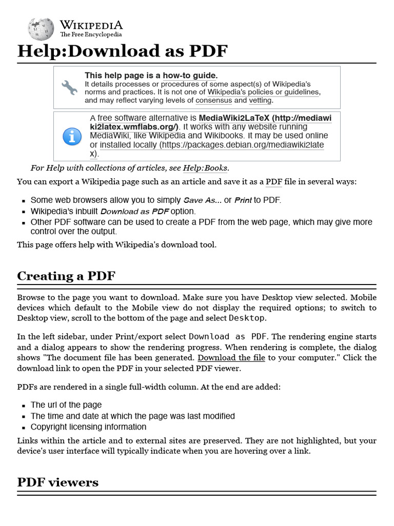 Help:Download As PDF | PDF | Wikipedia | World Wide Web