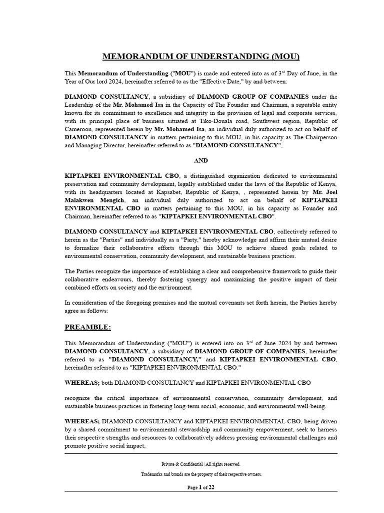 Memorandum of Understanding | PDF | Evaluation | Sustainability