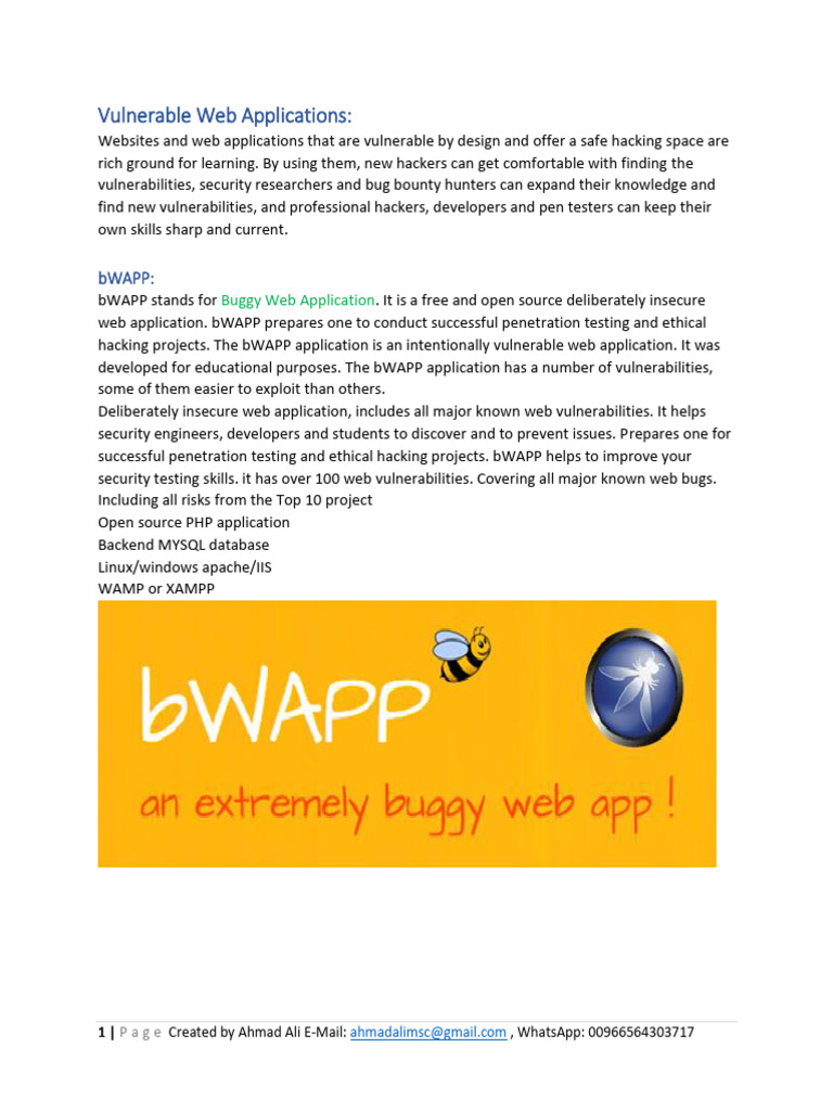 Vulnerable Web Applications | PDF | Penetration Test | Security