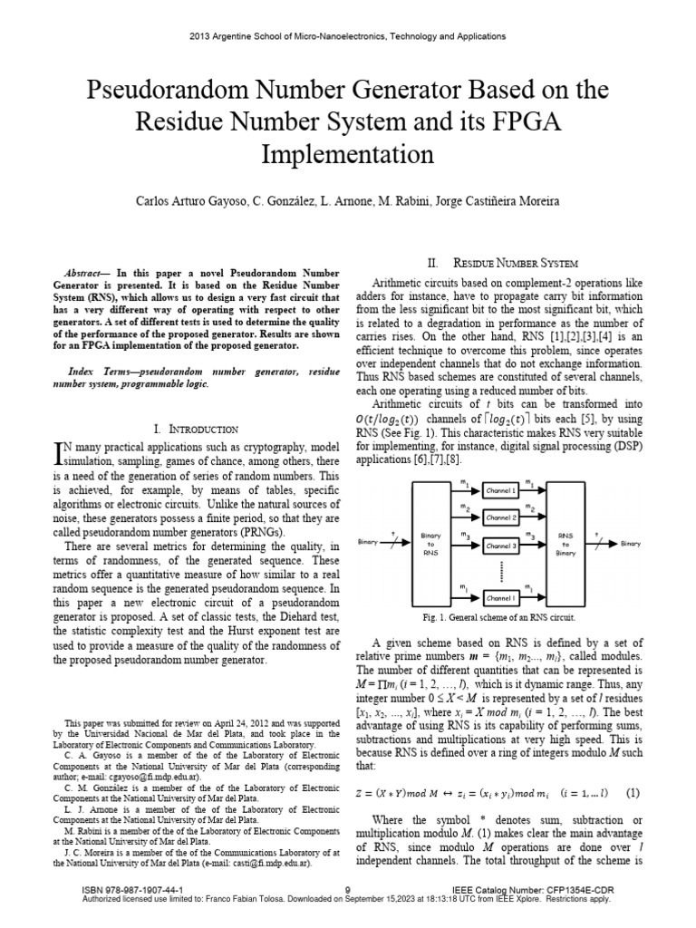 Pseudorandom Number Generator Based On The Residue Number System and Its FPGA Implementation ...