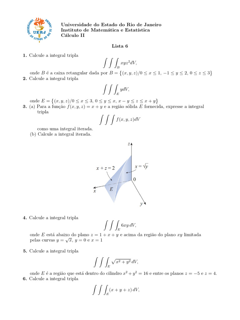 Exercícios de Integrais Triplas em Cálculo II | PDF | Integrante ...