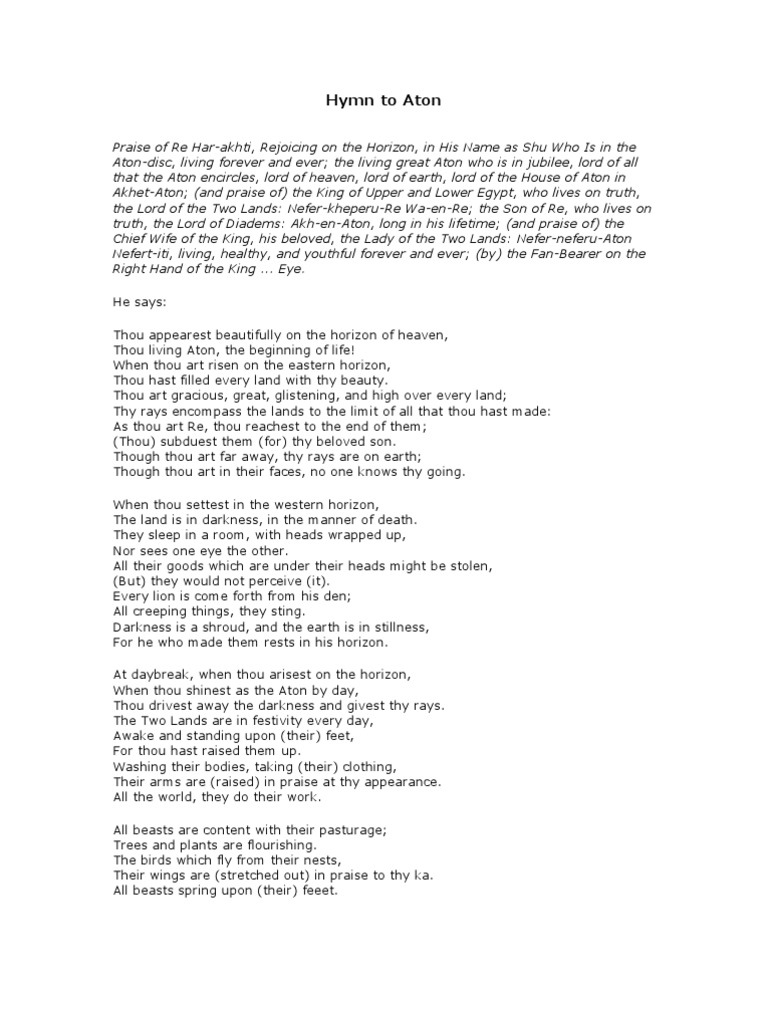 Hymn To Aton | PDF | Thou | Akhenaten