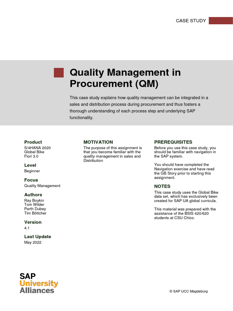 Intro S4HANA Using Global Bike Case Study QM en v4.1 | PDF | Warehouse | Icon (Computing)