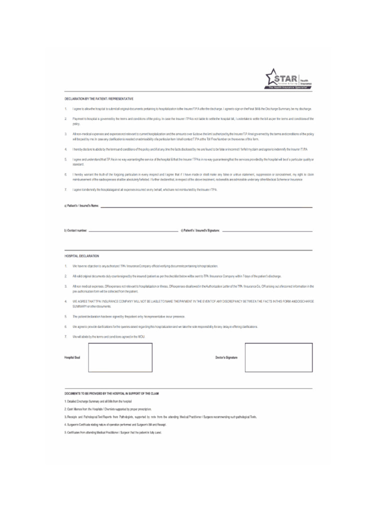 Cashless Claim Form | PDF