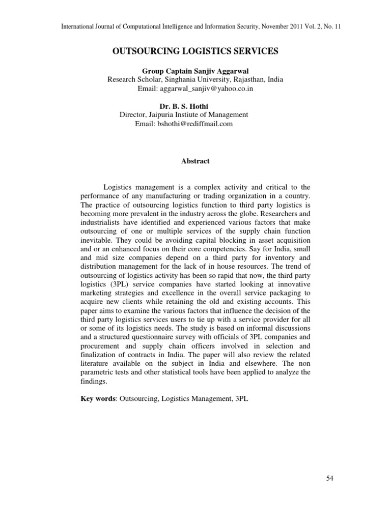 Paper-7 Outsourcing Logistics Services | PDF | Outsourcing | Logistics