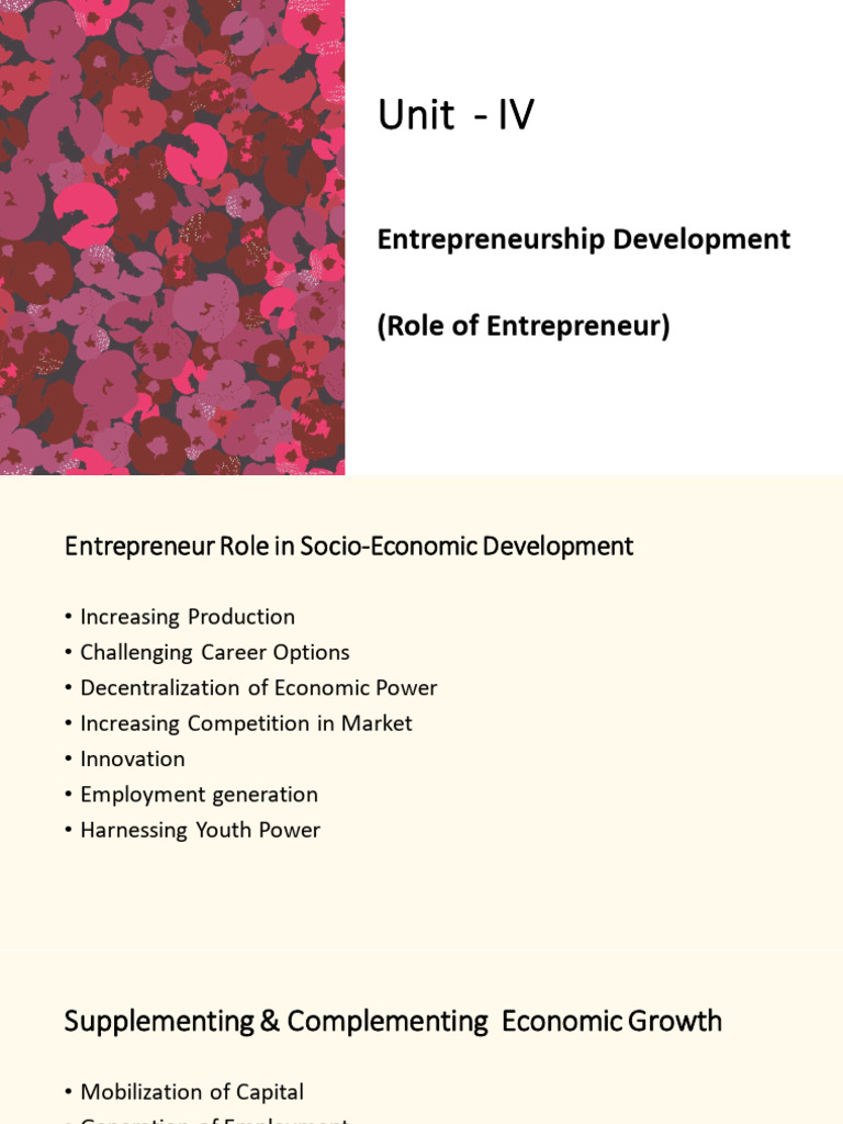 Unit 4 - Entrepreneurship Development - Role of Entreprenuer | PDF ...