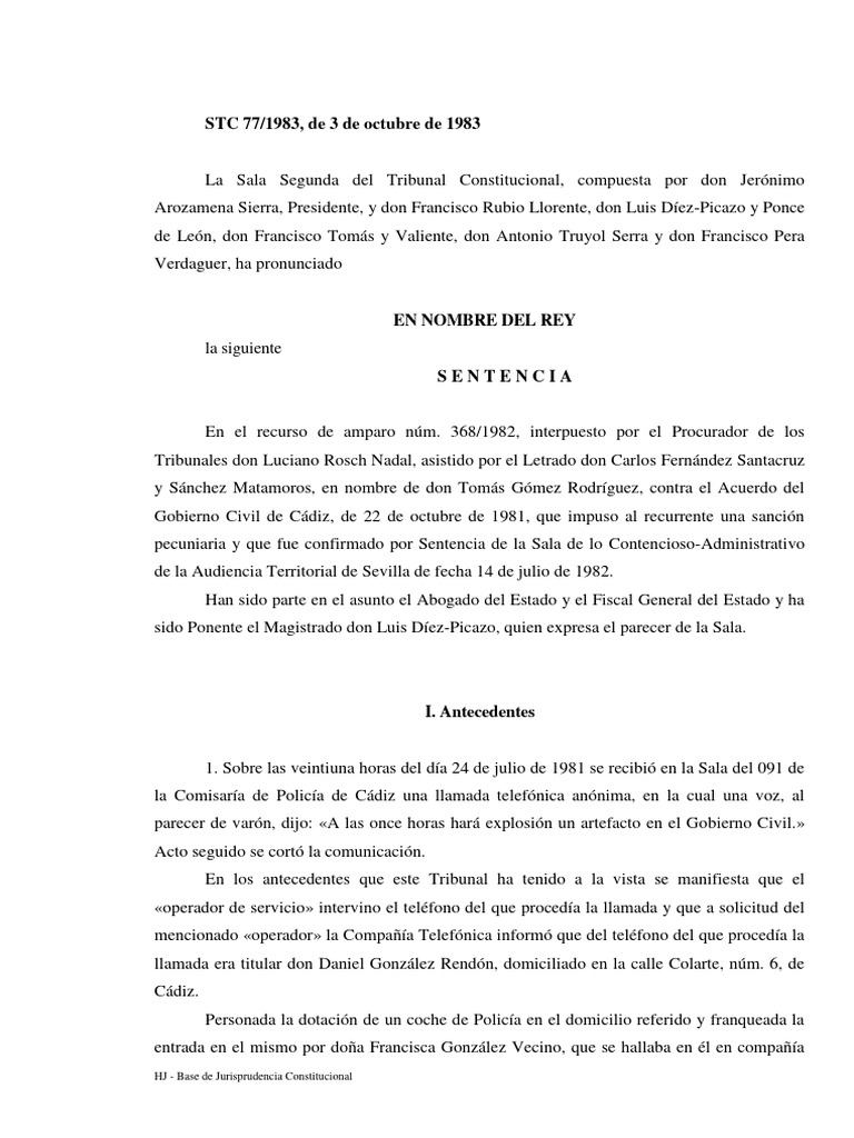 STC 77 - 1983, de 3 de Octubre - IDEAL MODELO MONOPOLIO JURISDICCIONAL ...