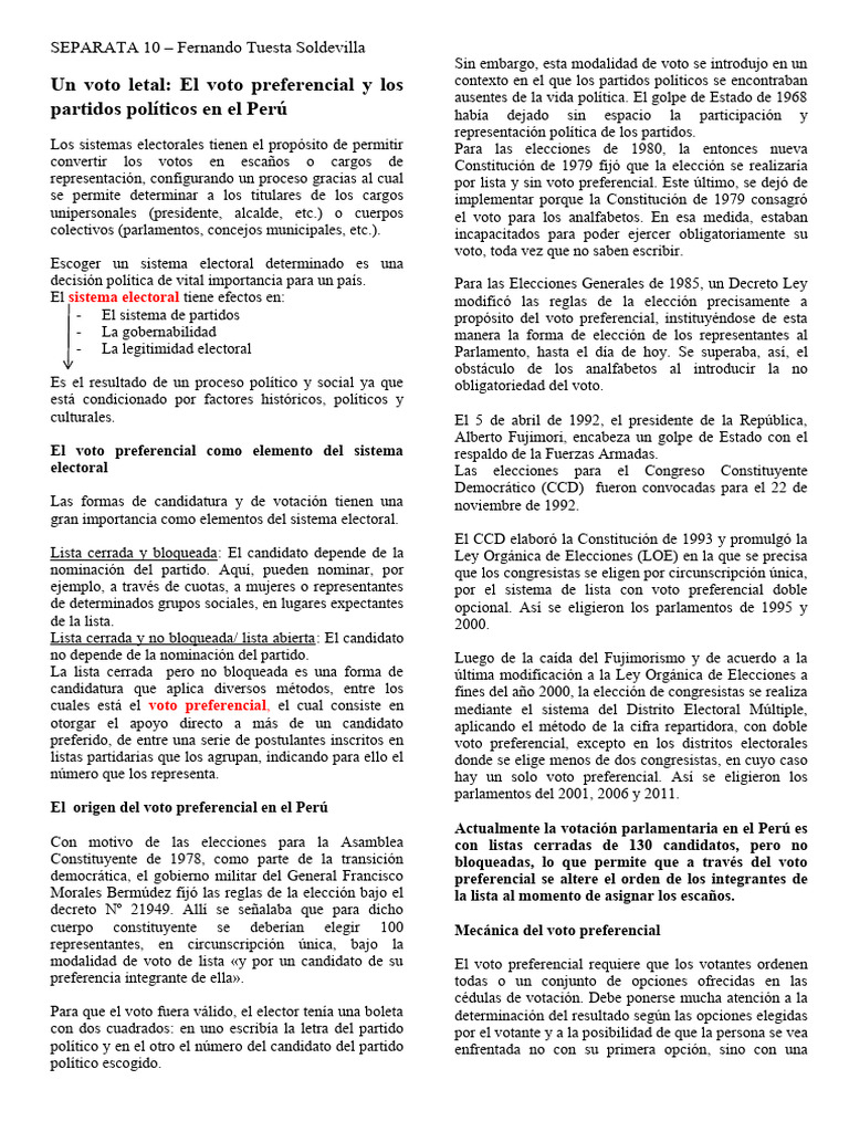 Opu-resumen - Separata 10 | Descargar gratis PDF | Votación | Elecciones