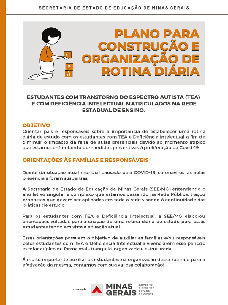 Plano de Rotina Estudantes - TEA | PDF | Espectro do autismo ...