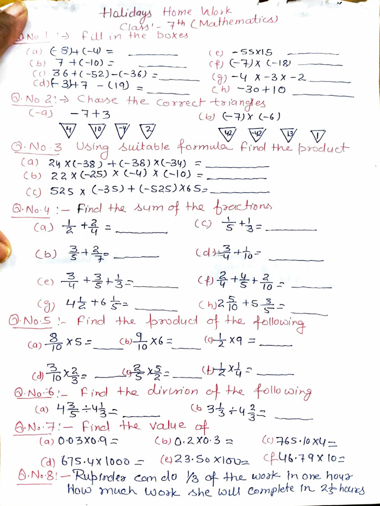 7th Mathematics Homework | PDF