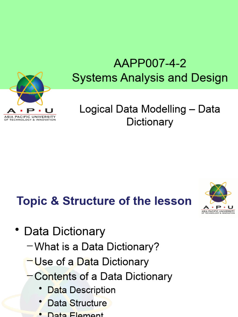 Week 09 SYAD - Analysis - Logical Data Modelling (Data Dictionary ...