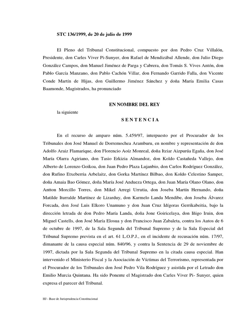 STC 136_1999, De 20 de Julio - Mesa Herri Batasuna | Descargar gratis ...