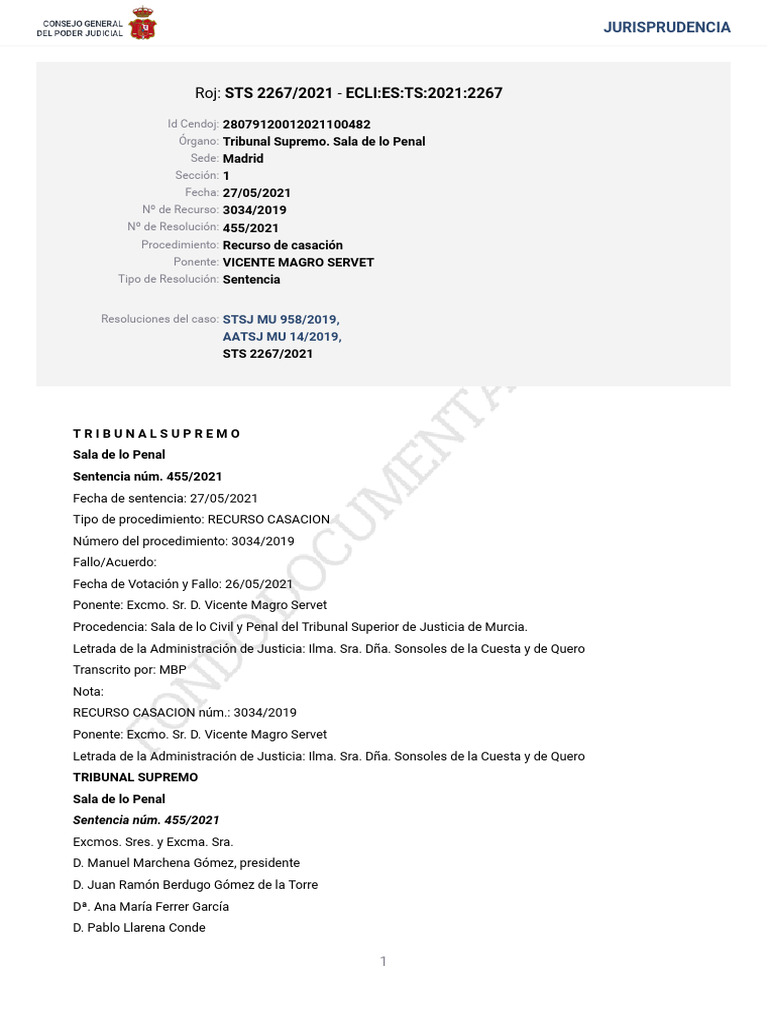 STS 455 - 2021, de 27 de Mayo - PLAZO 324 LECr DECLARACIÓN INVESTIGADO | Descargar gratis PDF ...