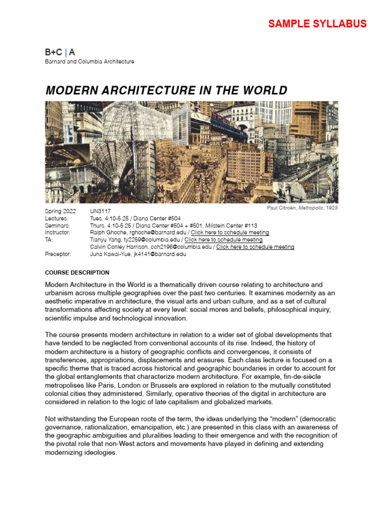 SAMPLE SYLLABUS _ Modern Architecture in the World _ Ghoche | PDF