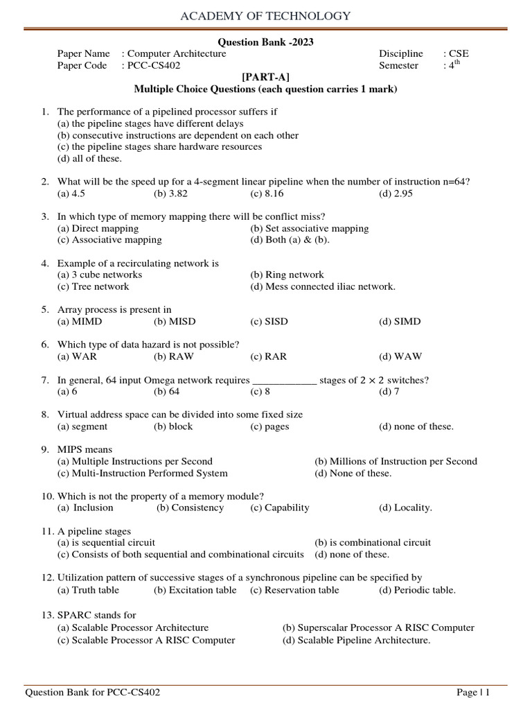 Computer Architecture Question - Bank | PDF | Central Processing Unit | Cpu Cache