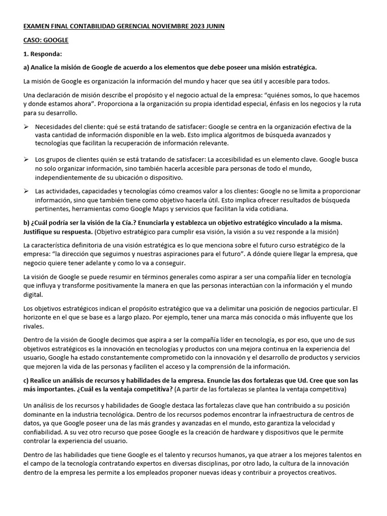 Examen Final Contabilidad Gerencial Noviembre 2023 Junin | PDF | Presupuesto | Business