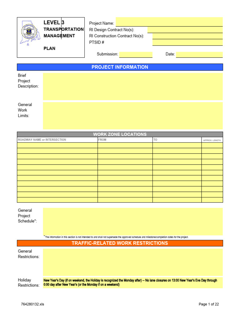 RIDOT Level 3 TMP Template | PDF | Traffic | Transport