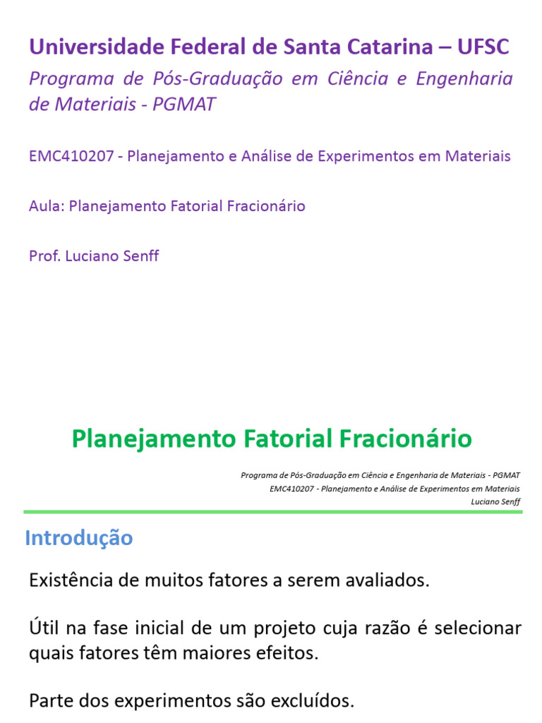 Planejamento Fatorial Fracionário | PDF | Engenharia | Science