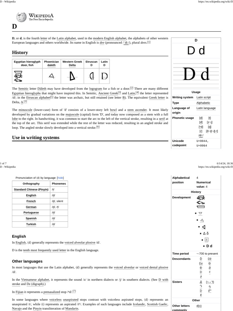 D - Wikipedia | PDF | Greek Alphabet | Alphabet