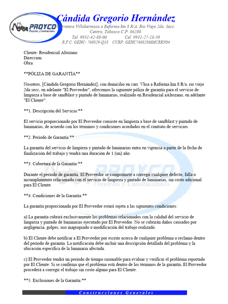 Garantia de Servicio | Descargar gratis PDF | Póliza de seguros