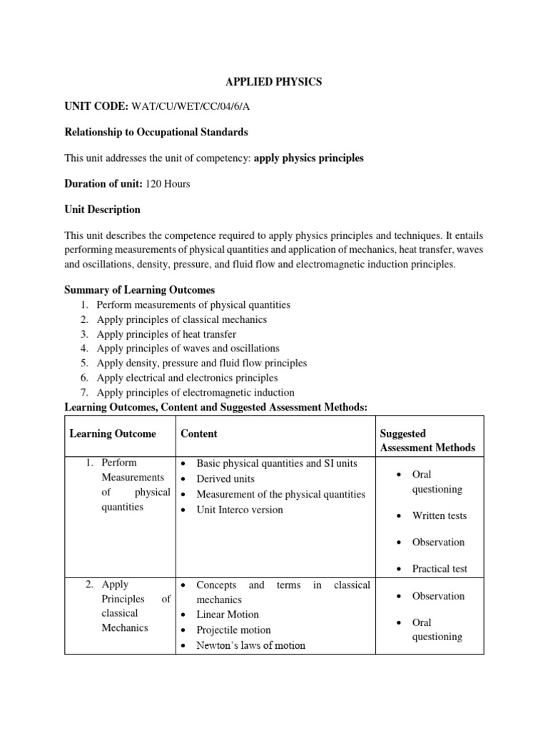 Applied Physics - Course Outline - 105455 | PDF | Heat | Waves