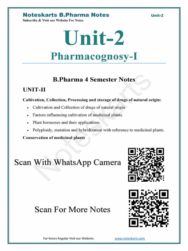 UNIT 2 B.Pharma 4th Sem Pharmacognosy I by Noteskarts | PDF