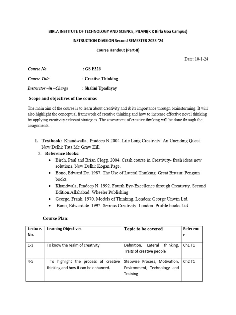Creative Thinking Course Overview | PDF | Creativity | Innovation