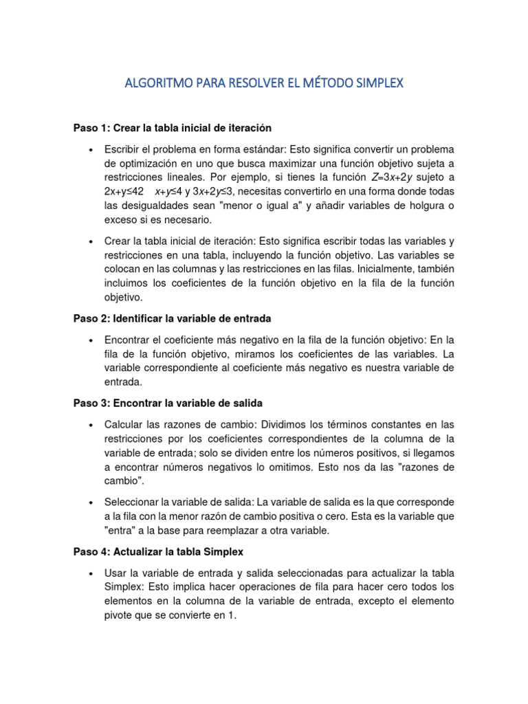 Guía del Método Simplex Paso a Paso | PDF | Programación de computadoras | Lógica matemática