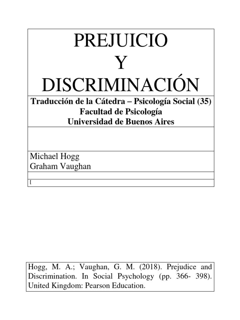 Semana 10 - Hogg y Vaughan Prejuicio y Discriminación | Descargar ...