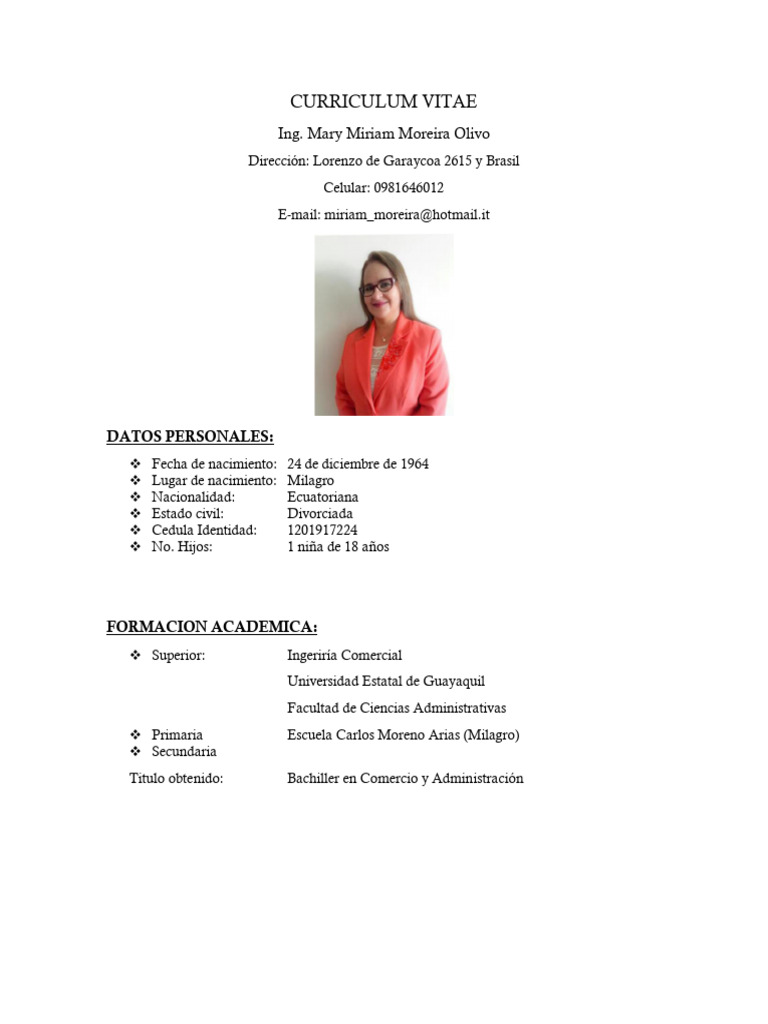 Curriculum Vitae - Mary Miriam Moreira Olivo PDF | PDF | Business | Economias