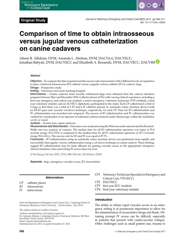 Comparison of Time To Obtain Intraosseous Versus Jugular Venous ...