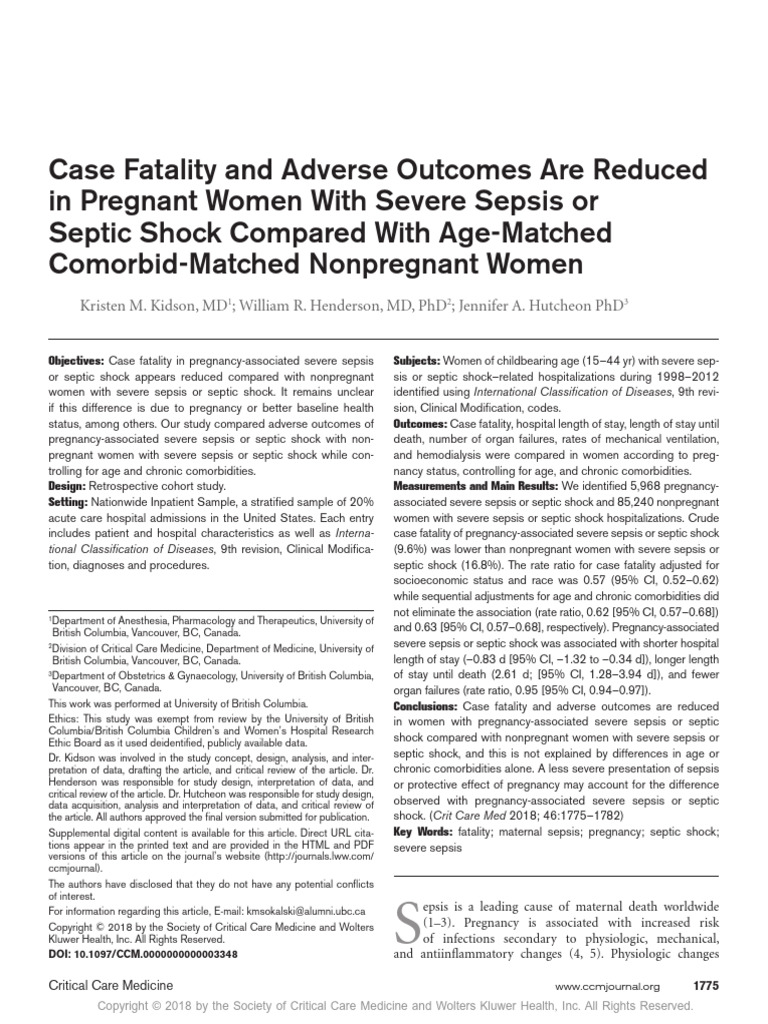 Case Fatality and Adverse Outcomes Are Reduced | PDF | Sepsis | Comorbidity
