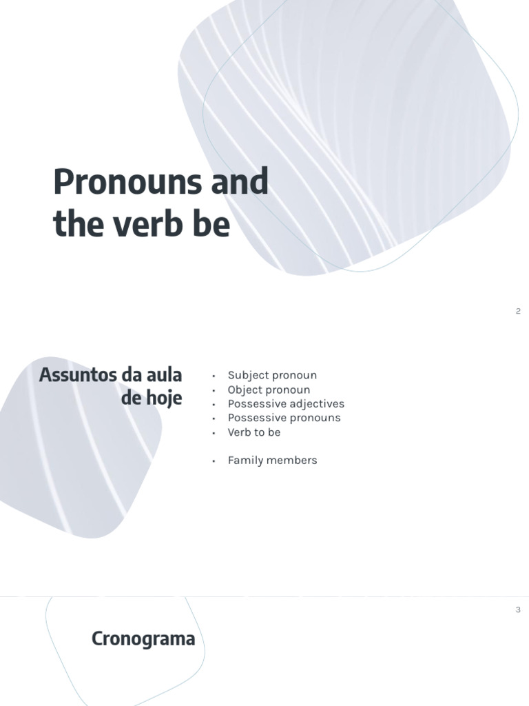 Subject pronoun Object pronoun Possessive adjectives Possessive ...