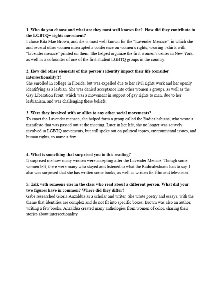 LGBTQ Activists Questions | PDF