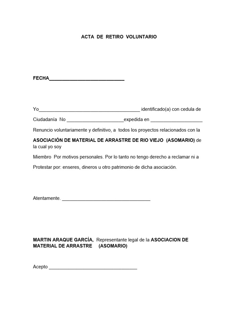 Acta de Retiro Voluntario | PDF