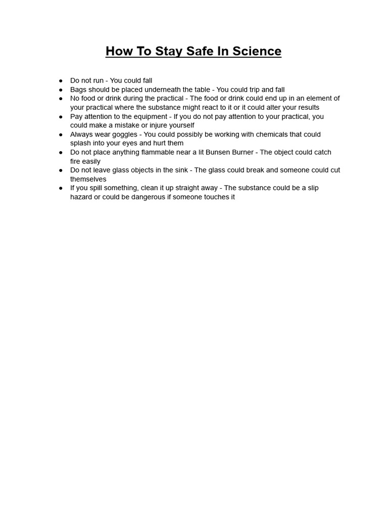 Cara Moore - Keeping Safe During Science Experiments | PDF | Self ...