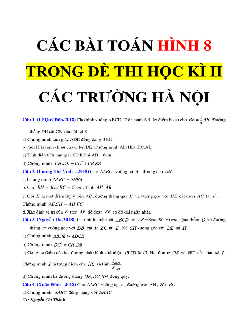 Tuyển Tập Các Bài Toán Hình Trong Đề Thi Hk2 | PDF