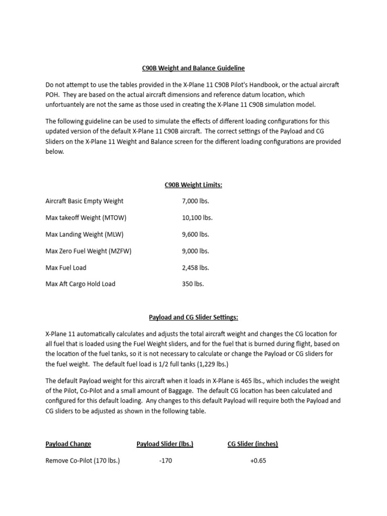 C90B Weight and Balance Guideline | PDF | Business | Computers