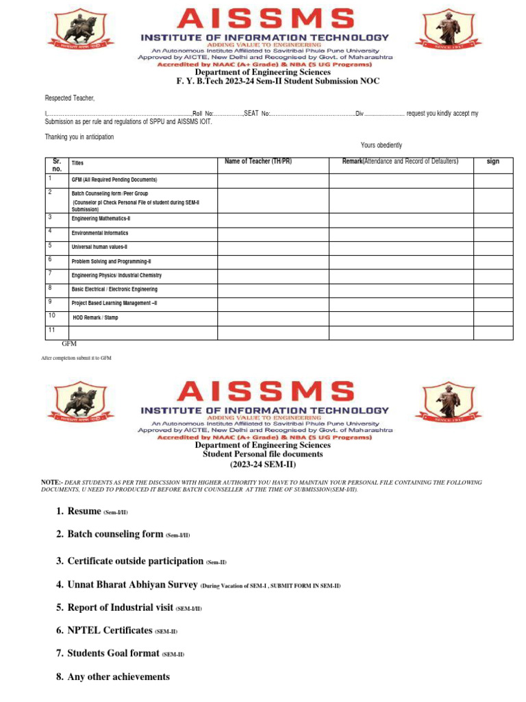 STUDENT Final NOC FOR SUBMISSION 2023-24 SEM-II UPDATED | PDF