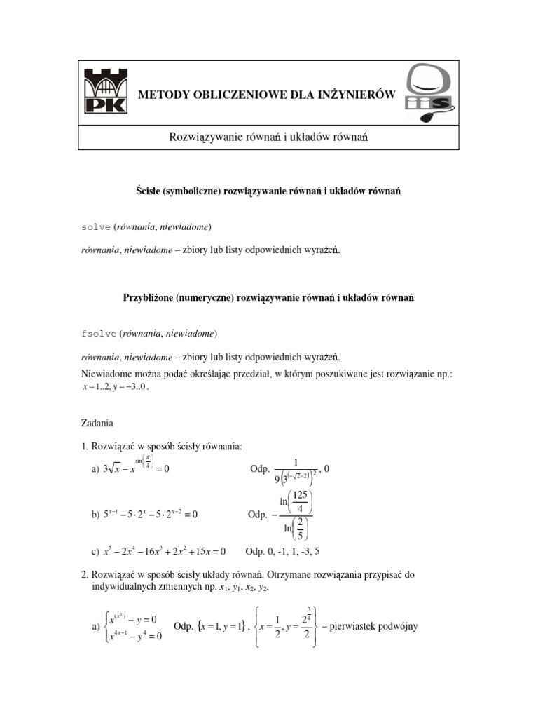 Lab6 Rozwiazywanie Rownan | PDF