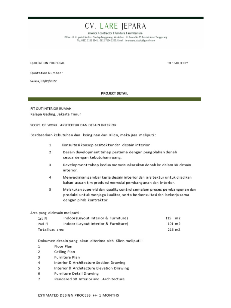 Quotation Interior Design - Pak Ferry - 070922 | PDF